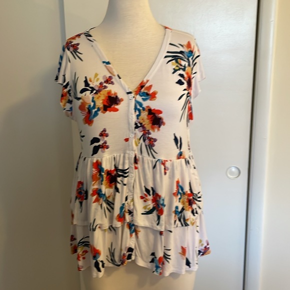 torrid | Tops | Torrid Orangepurplewhiteblue Flowered Layered Knit Top ...